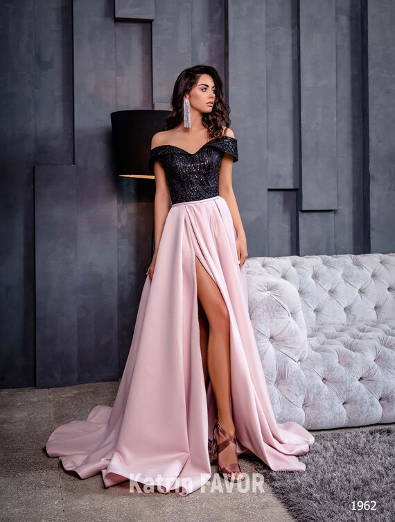 Off the Shoulder Fairy Dress Black Corset Satin Evening Gown A | Etsy