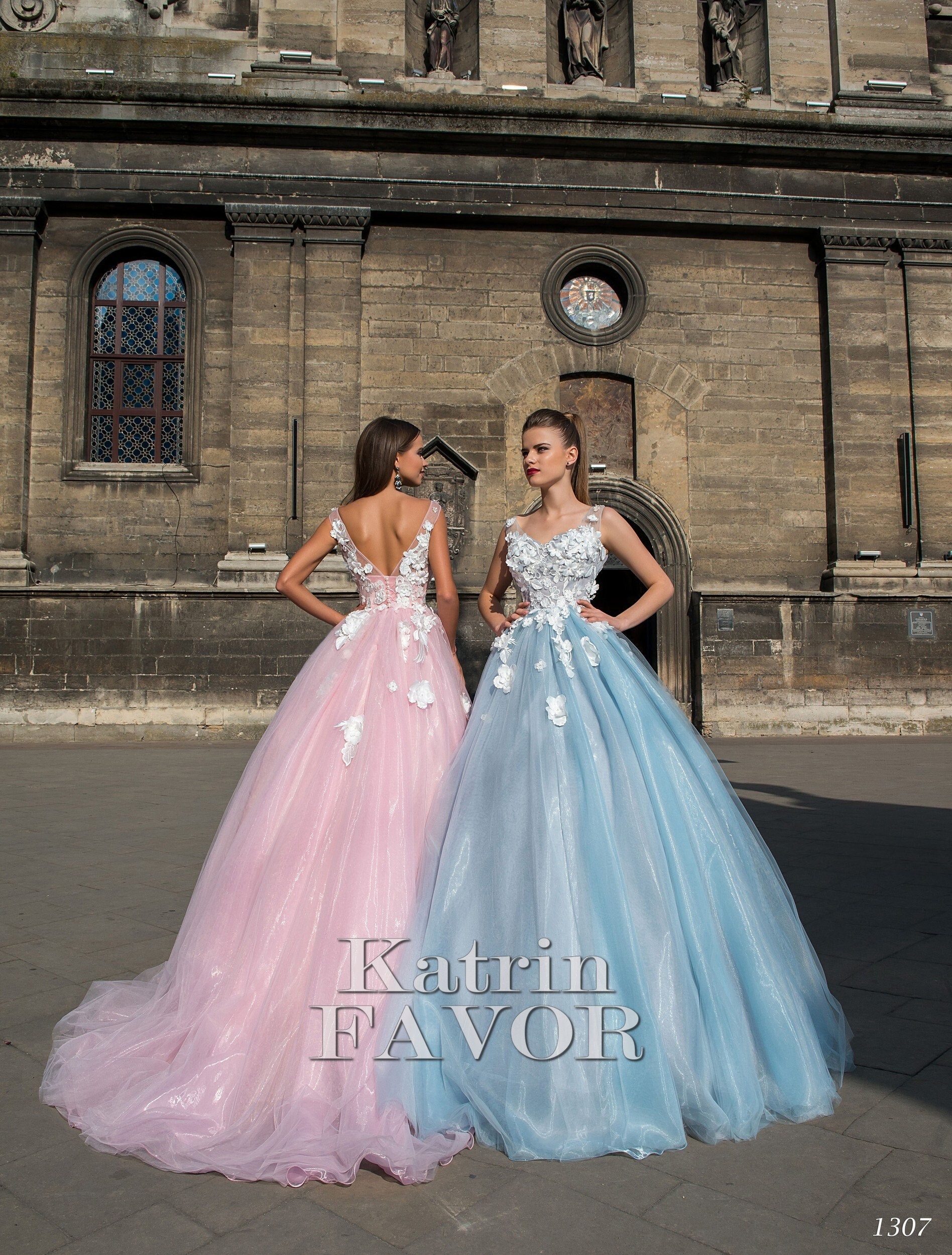 Pink And Blue Ball Gown