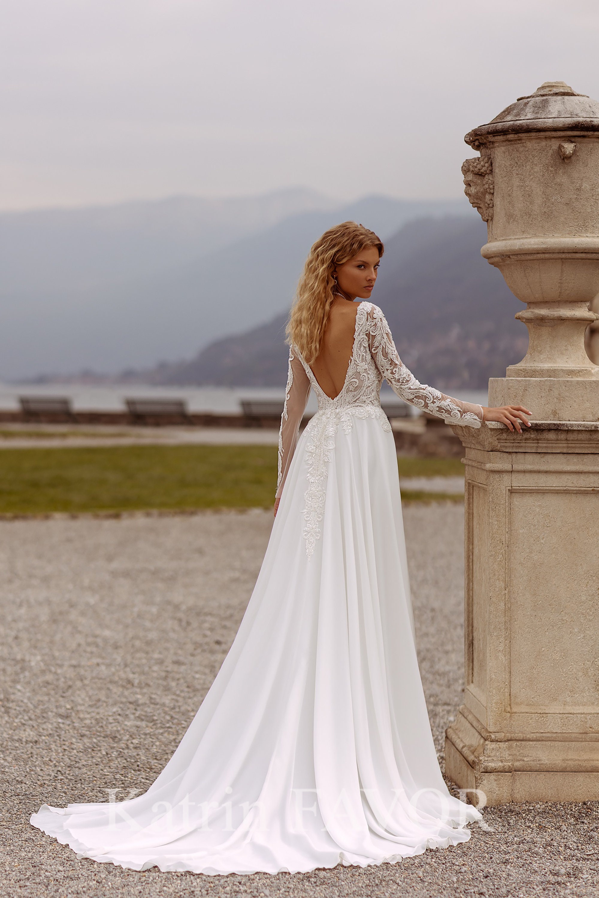 Simple Lace Back Wedding Dress
