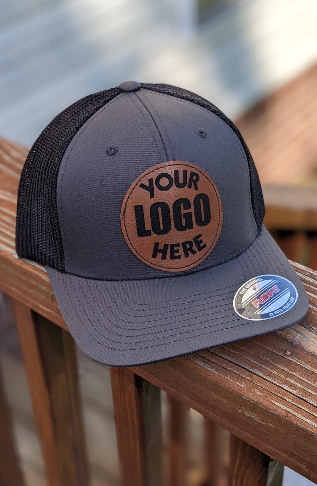 Custom Flex Fit Trucker Hat, Leatherette, Leather Patch, Personalized ...