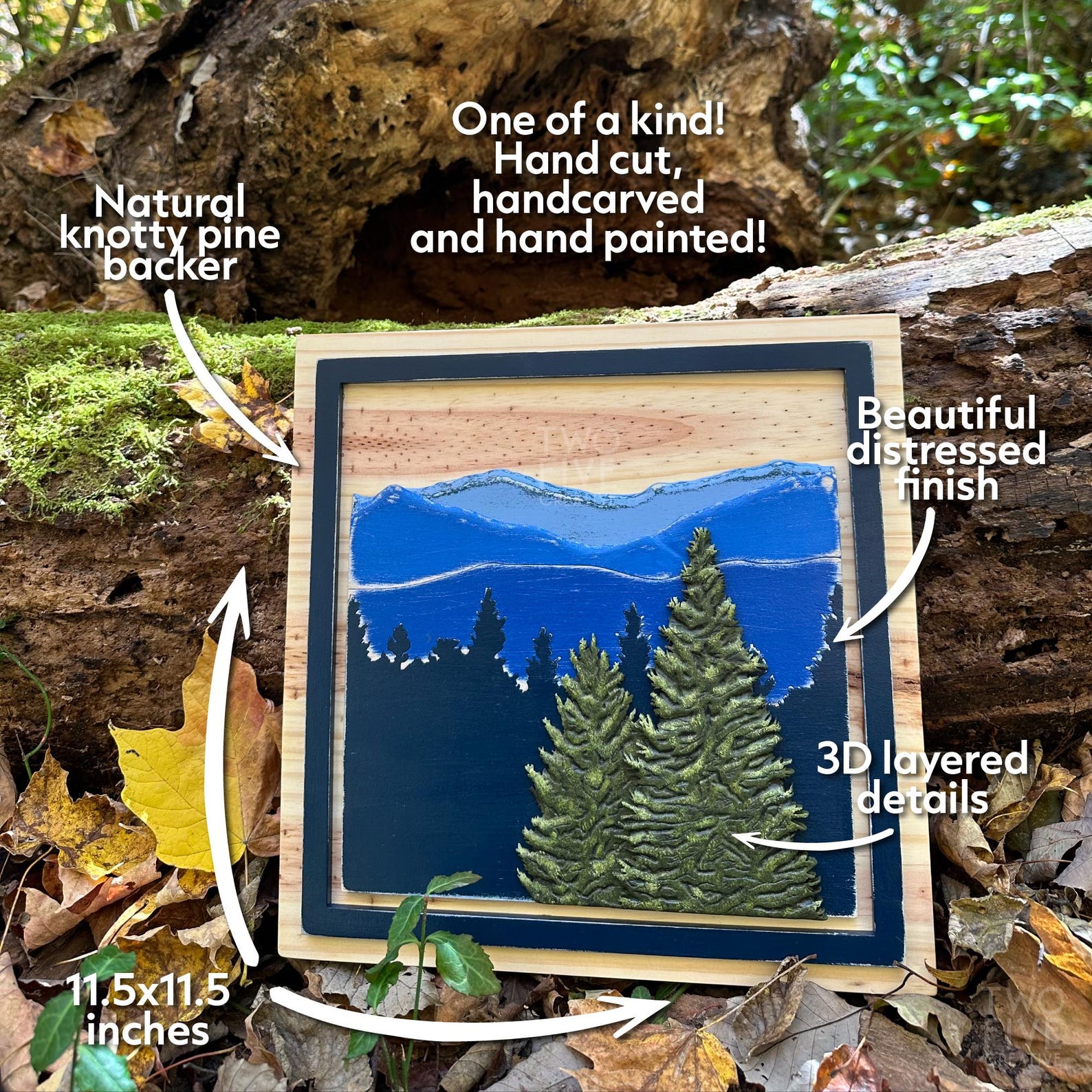 Handcarved Wood Wall Art · 3D Layered Mountain Landscape · Nature ...