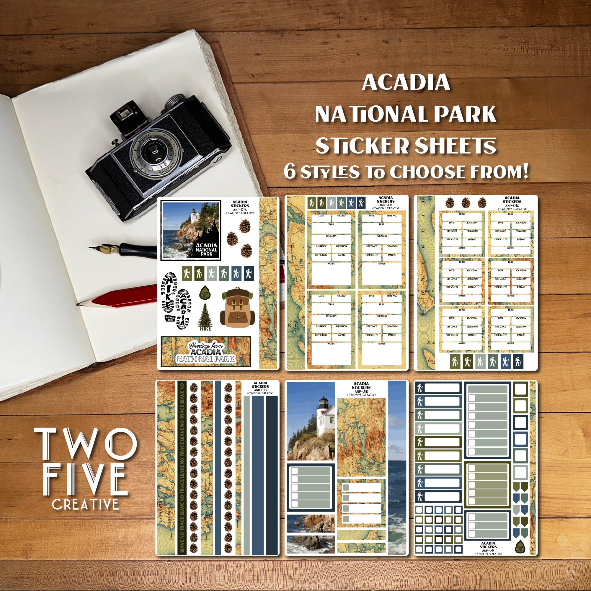 Acadia National Park Sticker Sheet Hiking Stickers for Bullet Journals ...