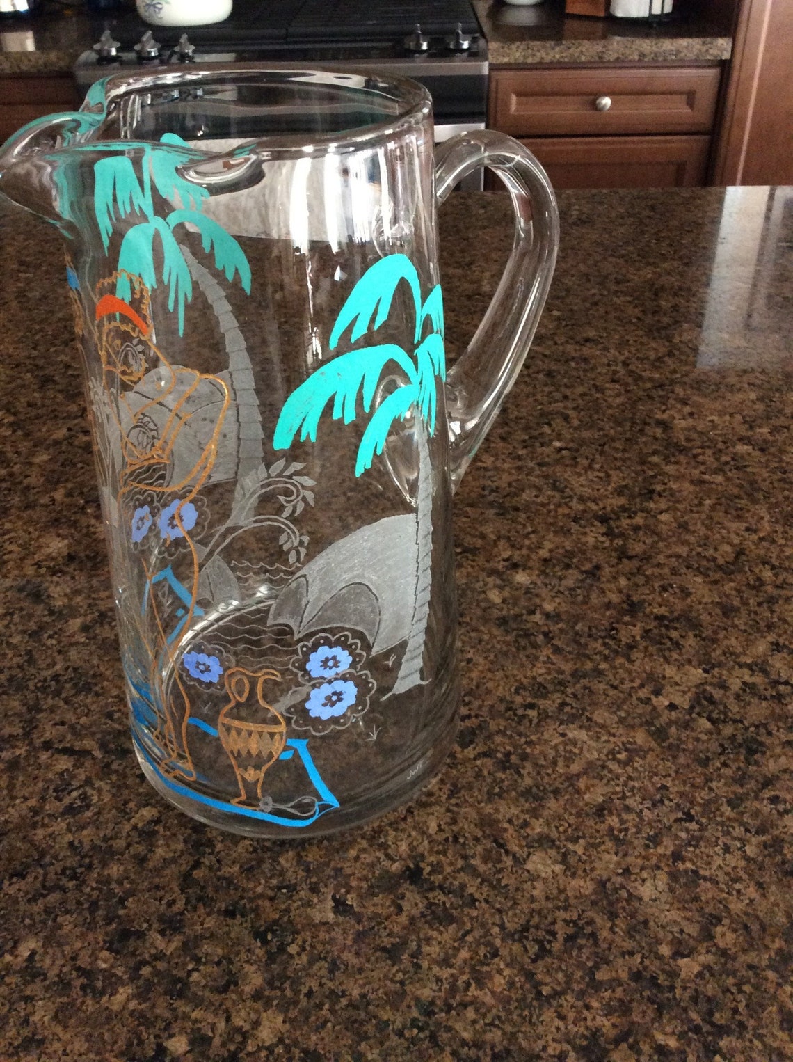 Engraved Glassware, Etched Glass Pitcher, Hand Painted, Pitcher 10 ...