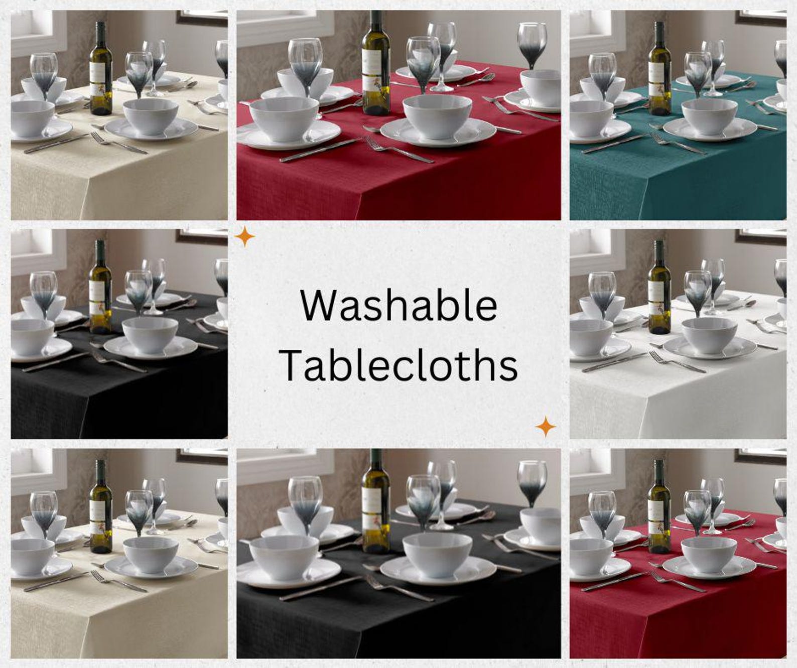 Plain Linen Look Tablecloths or Runners Slubbed Effect Easy Care ...