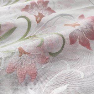Bella Hand Painted Net Curtains, White Ground With Pink Flowers and ...