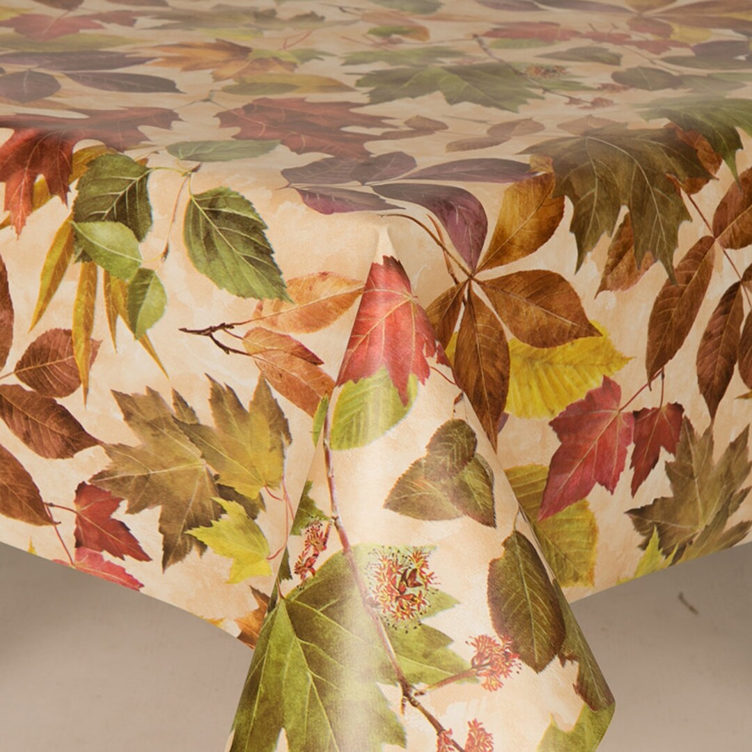 PVC Autumn Fall Leaves With Red, Green, Rust Leaves Wipe Clean, Vinyl ...