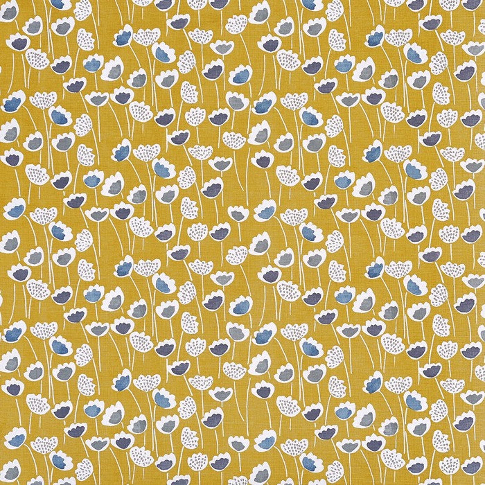 Funky Tulip Ochre Scandinavian Print Oilcloth Tablecloth Cotton Cloth ...