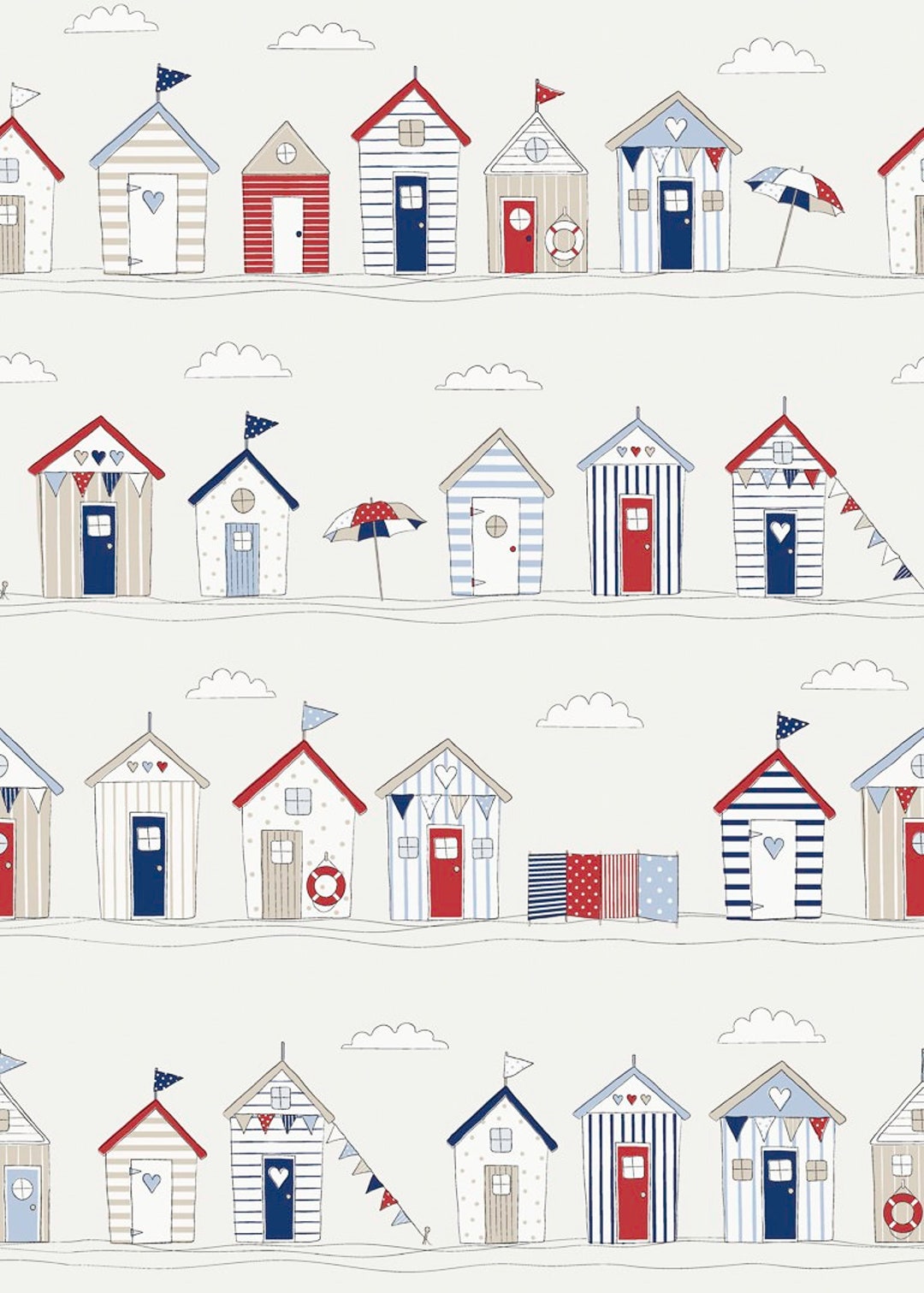 Beach Huts Oilcloth Tablecloth Cotton Cloth With PVC Coating Wipeclean ...