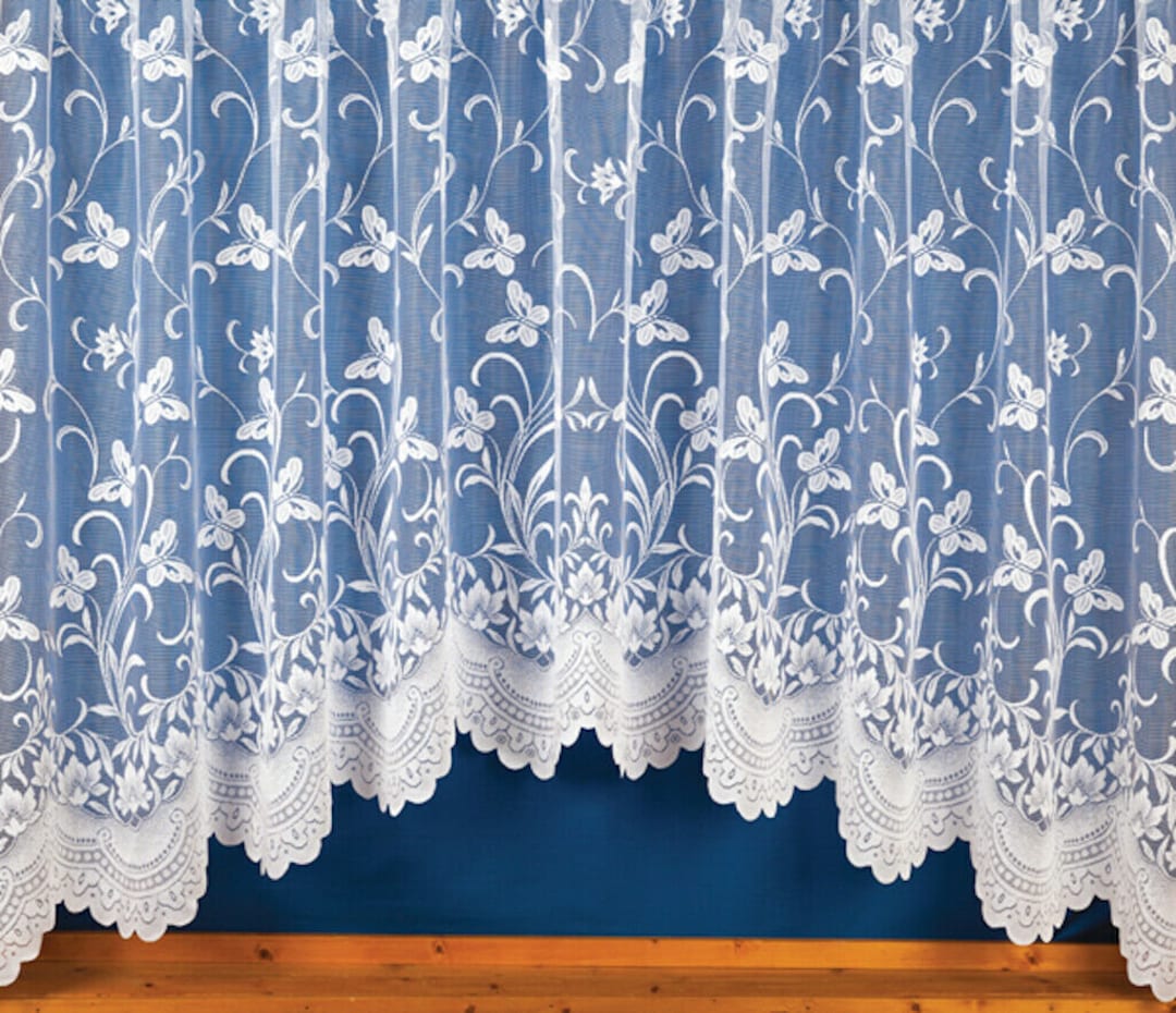 White Butterflies Net Jardinière Arched Curtain, Lace Curtains ...