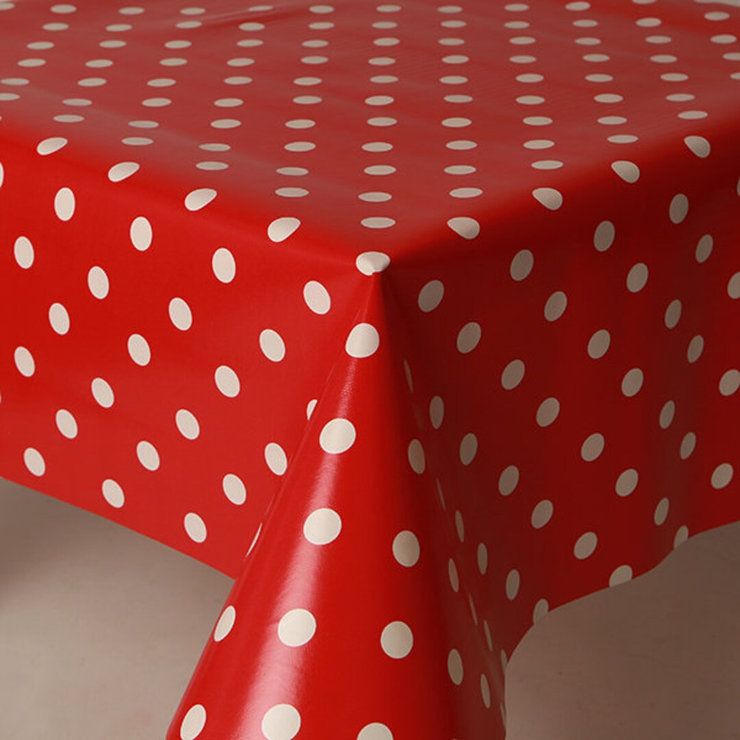 PVC Red Polkadot Design, Red Ground With White Polkadots Wipe Clean ...