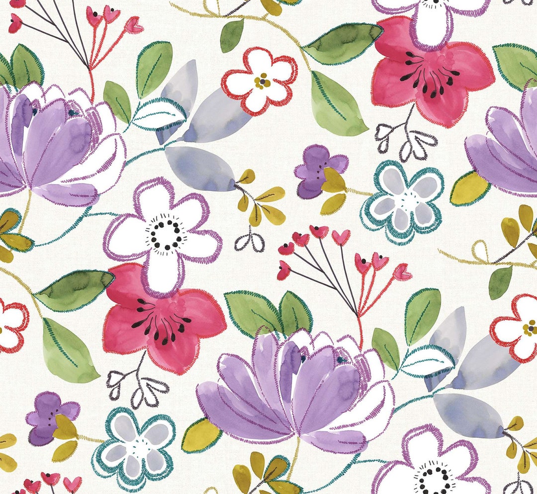 PVC Tablecloth Needle Work Stitch Effect Summer Flowers in Pinks and ...