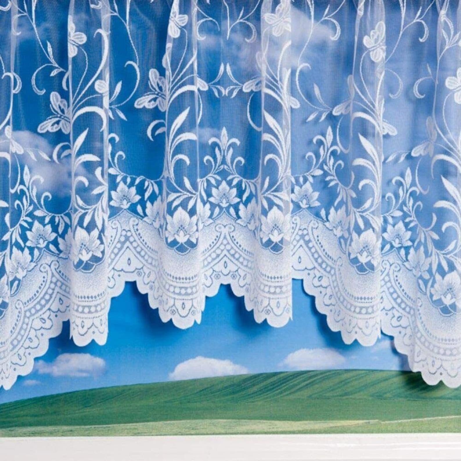 White Butterflies Net Jardinière Arched Curtain, Lace Curtains ...