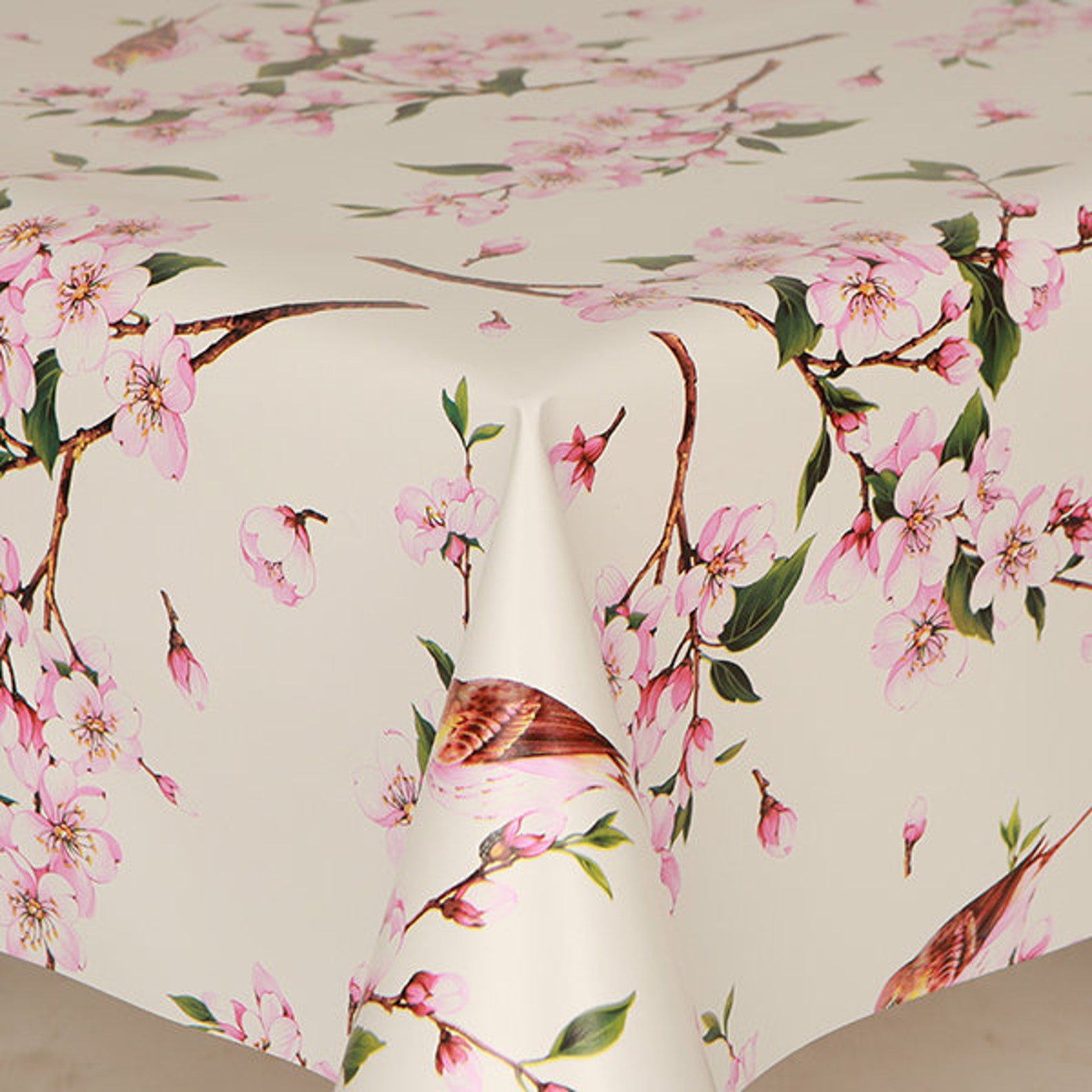 PVC Tablecloth Birds,pretty Flowers Oriental Floral Twig Leaves, Pink ...