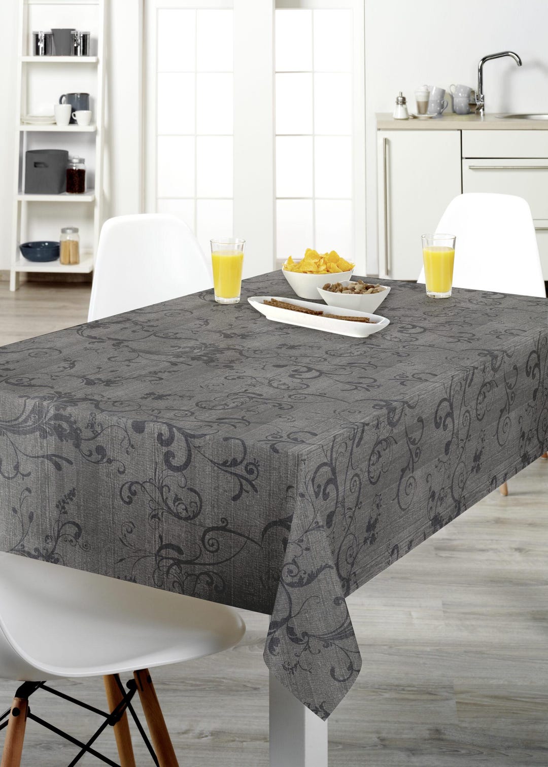 PVC Tablecloth Grey Fleur Effect, Wipe Clean, Vinyl / Plastic Table ...