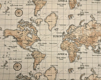 Map of the World Grey Oilcloth Tablecloth Cotton Cloth With | Etsy