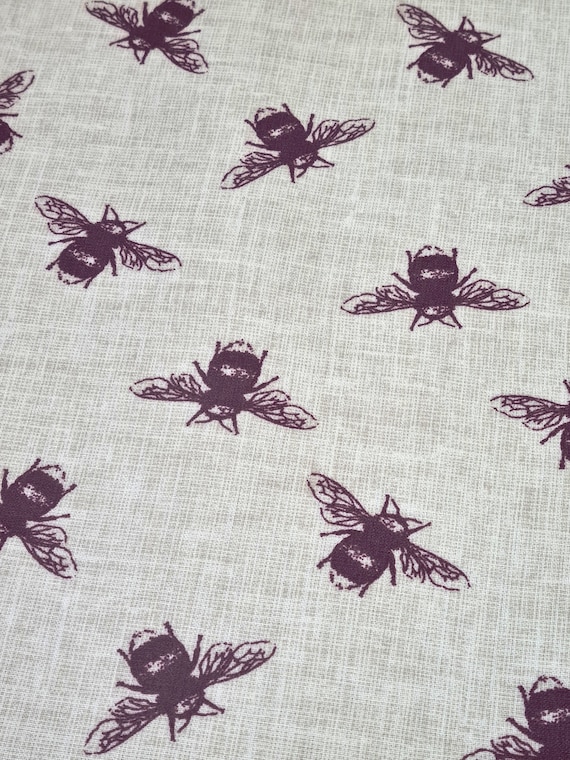 Bumble Bees Plum Aubergine Linen Oilcloth Tablecloth Cotton | Etsy