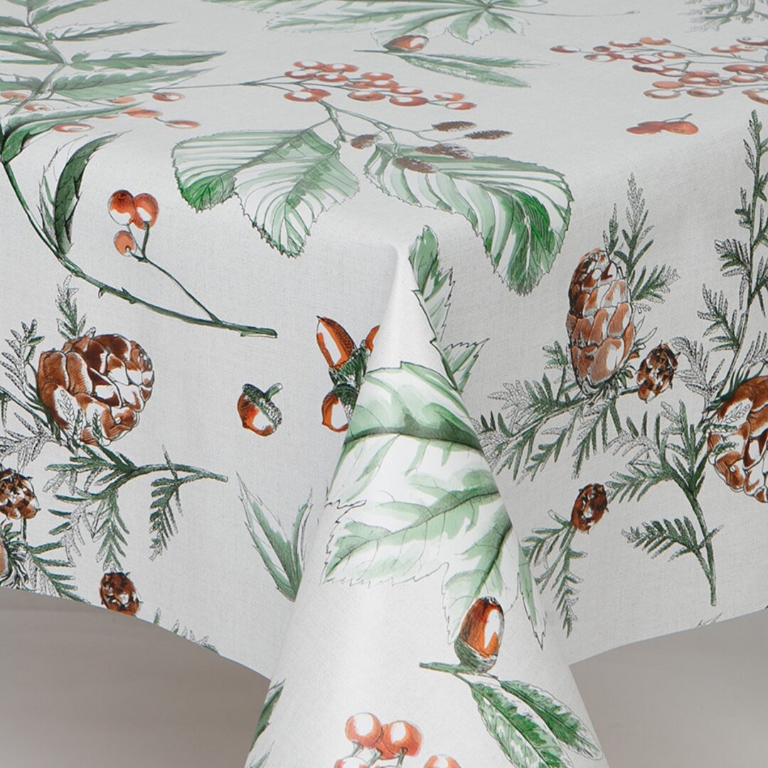 PVC Autumn Christmas Tablecloth Rustic Berries Brown, Acorns and Large ...
