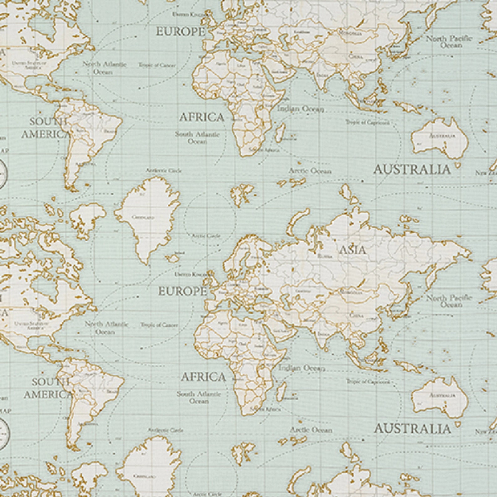 Map of the World Duck Egg Oilcloth Tablecloth Cotton Cloth With PVC ...