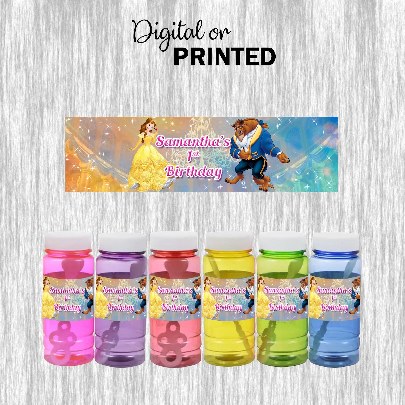 Princess Belle Bubble Bottle Labels Digital Printed & Ready - Etsy