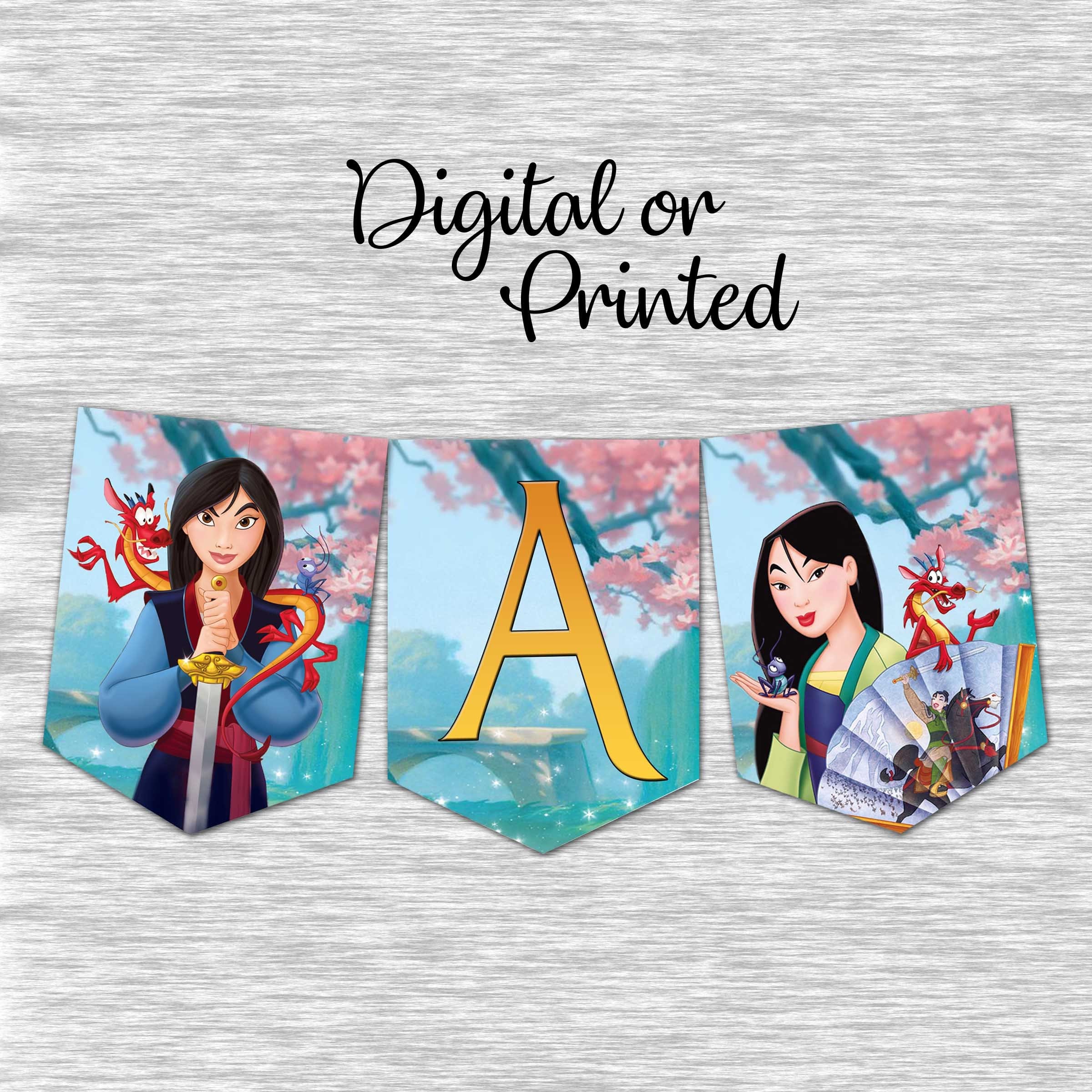 Mulan feliz cumpleaños banner digital o impreso | Etsy
