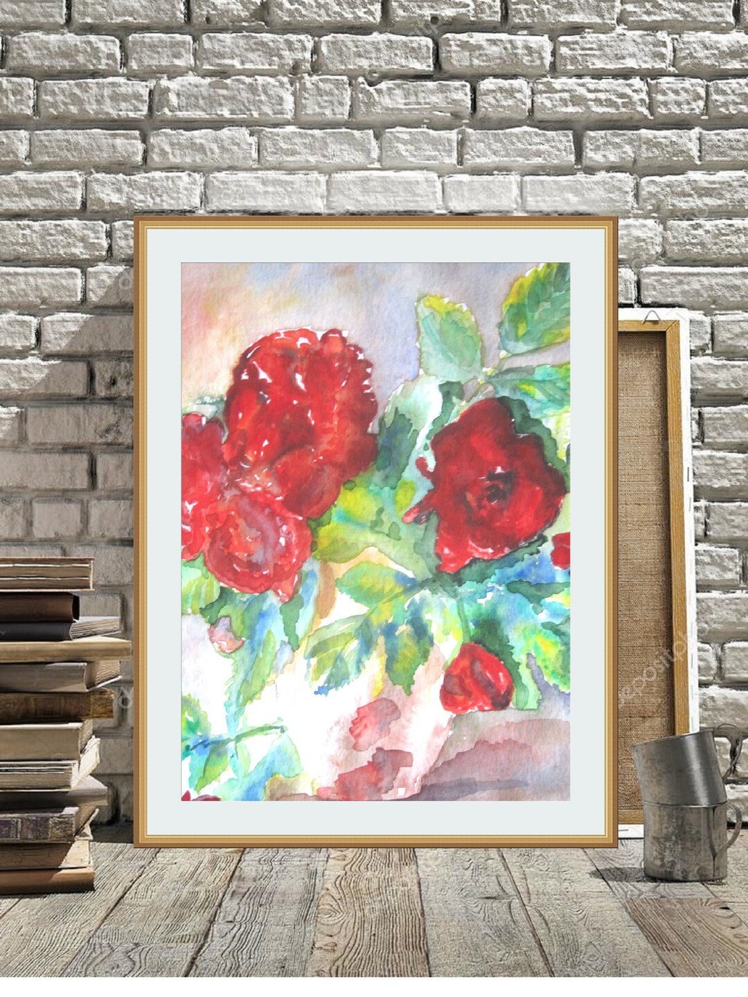 Flowers Watercolor, Red Roses Watercolor Original, Watercolor Original ...