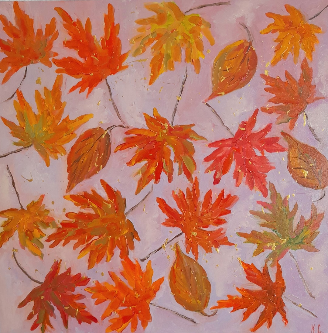 Maple Leaf Wall Art, Painting Botany Leaves, Maple Leaf Oil Painting ...