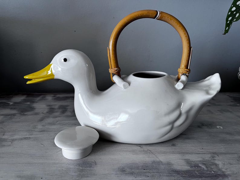 Vintage RARE Duck Stoneware Teapot Bamboo Handle, Unique Teapot - Etsy