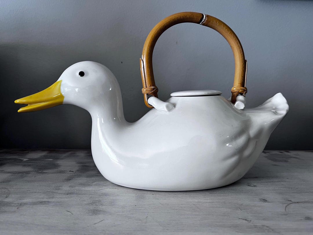 Vintage RARE Duck Stoneware Teapot Bamboo Handle, Unique Teapot - Etsy