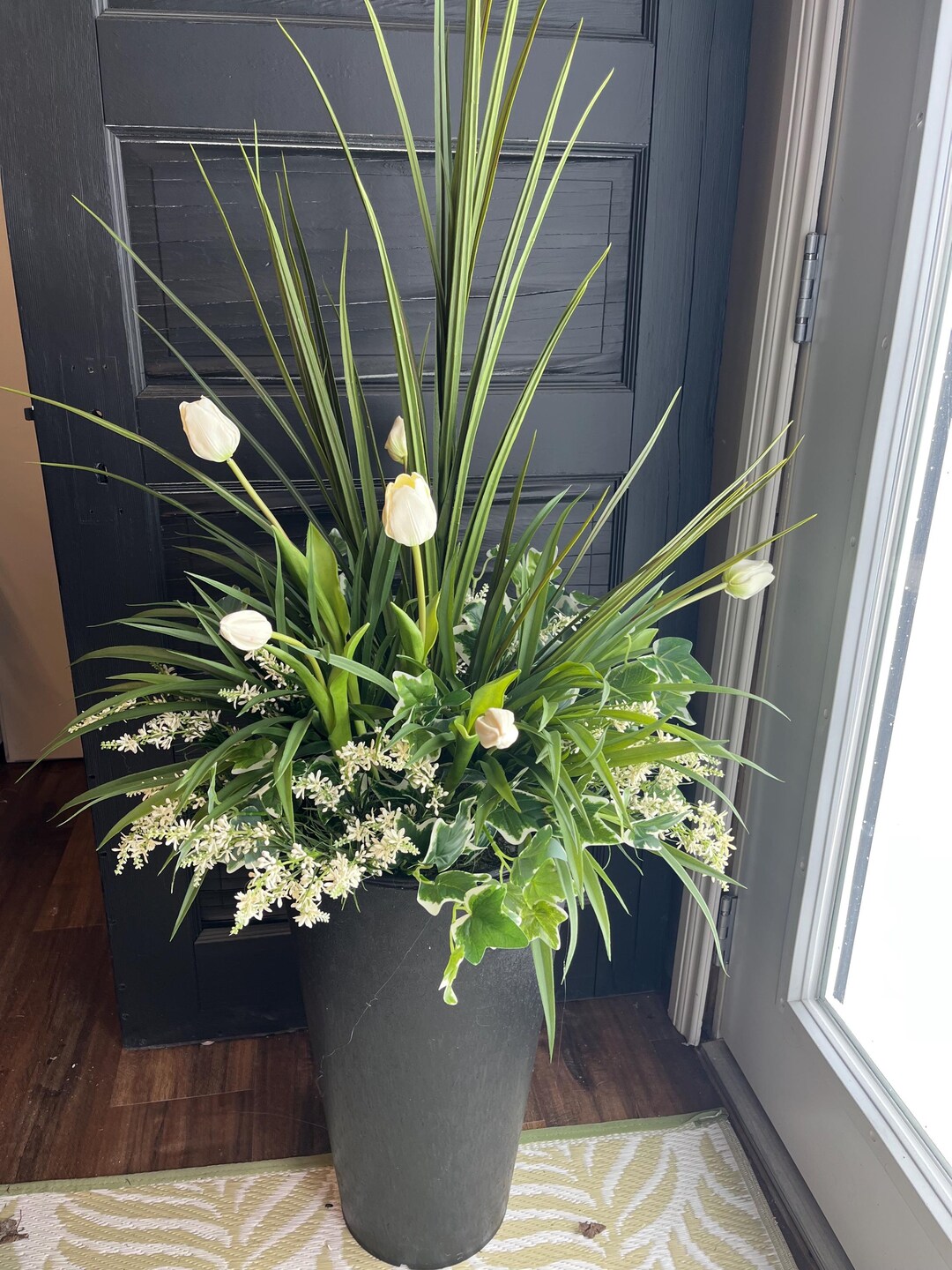 White Spring Tulip and Drop in Planter for Porch, Urn Filler , Floral ...