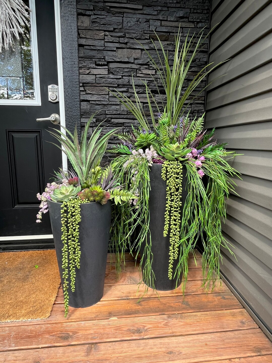 Set of 2 Faux Succulent Planter Drop Ins, Small and Large Faux Urn ...