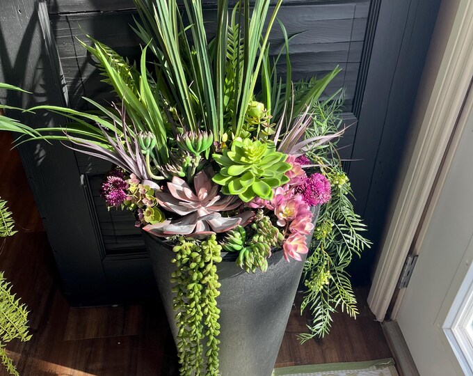 Artificial Purple Succulent Drop-in Planter, Faux Urn Filler, Planters ...