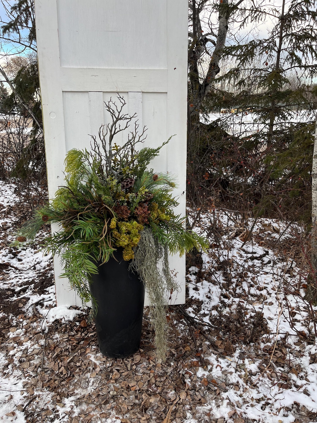 Artificial Winter Planter Drop In, Faux Urn Filler , Planters for Porch ...