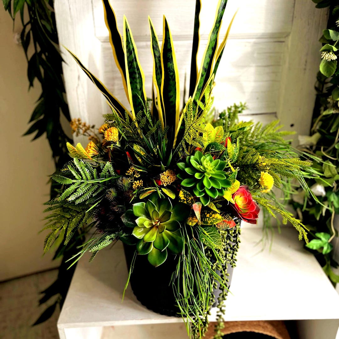 Faux Succulent Planter Drop In, Tropical Faux Urn Filler , Planters for ...