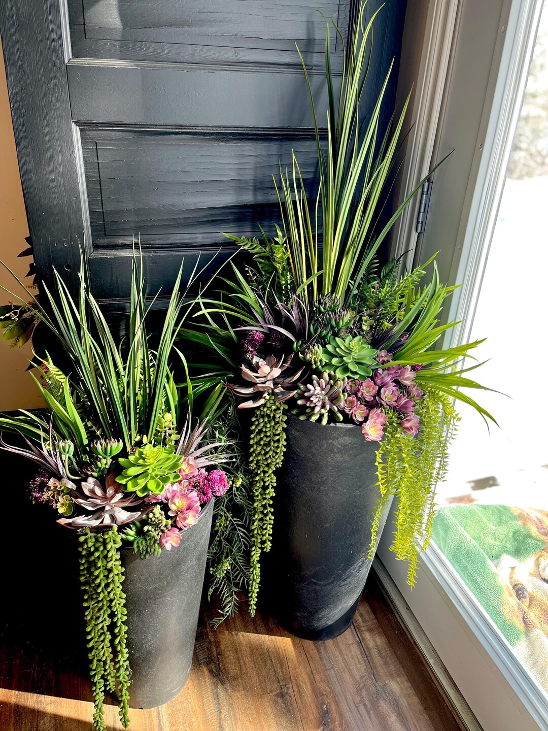 Set of 2 Faux Succulent Planter Drop Ins, Small and Large Faux Urn ...