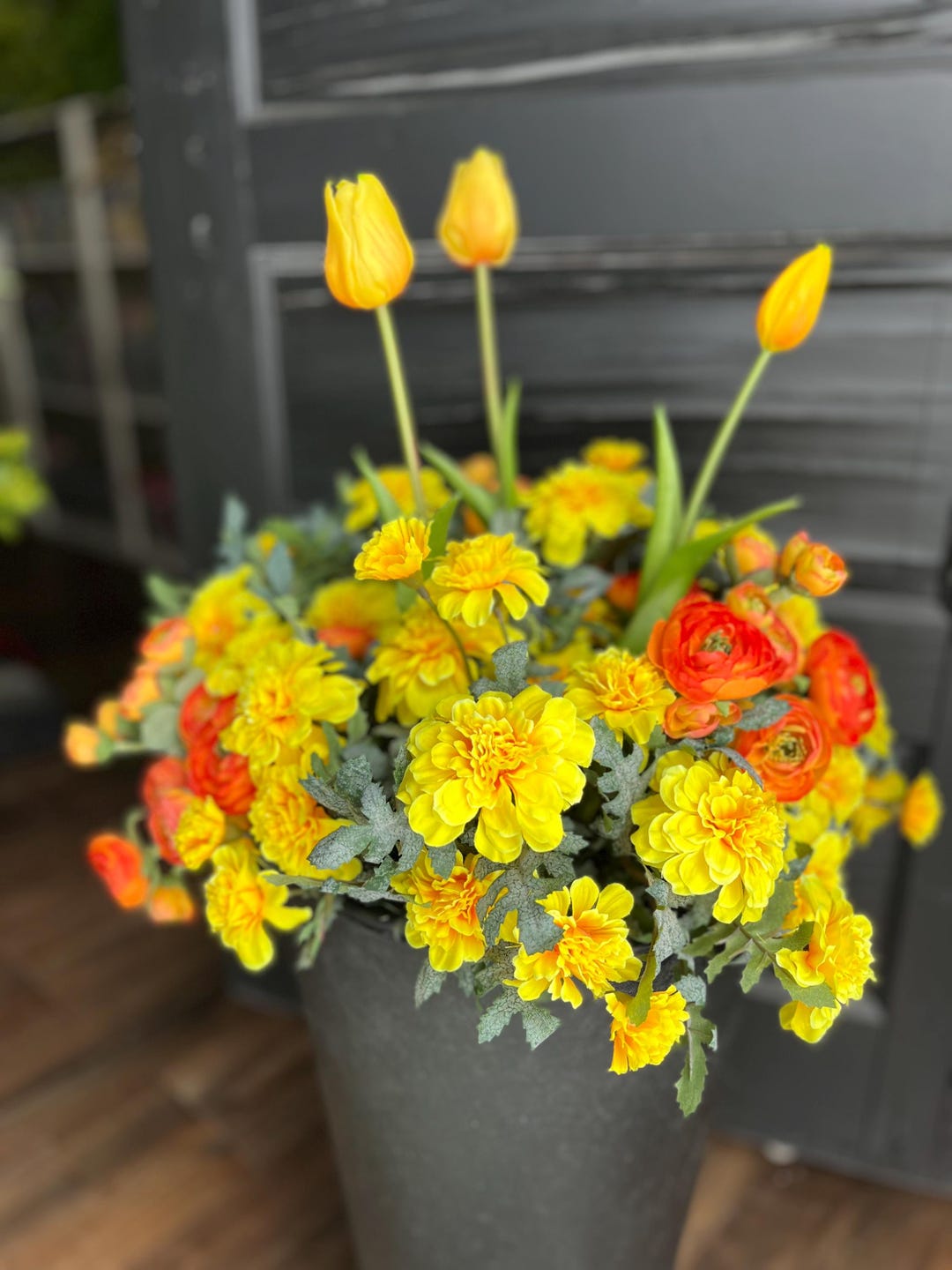 Yellow and Orange Drop in Planter for Porch,marigold and Ranunculus Urn ...