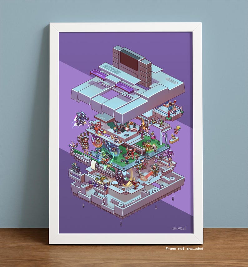 SNES Exploded Diagram: Retro Gaming Art Print - Etsy