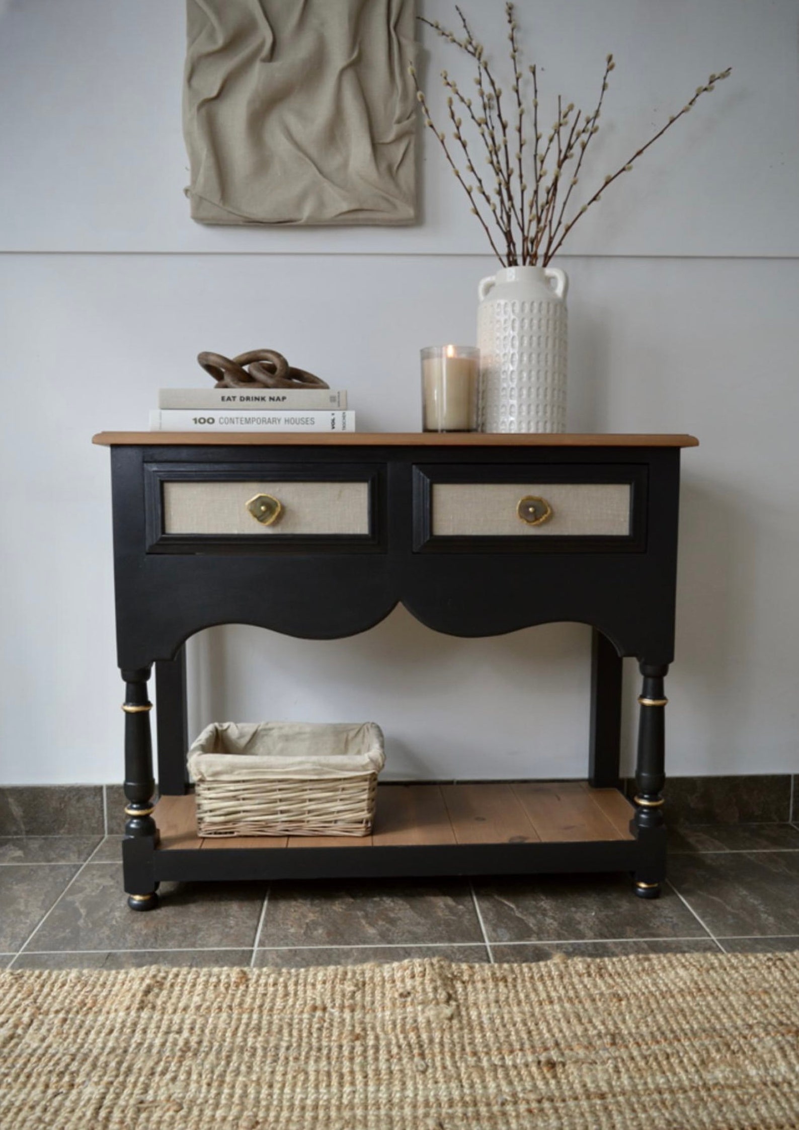 Solid Wood Console Table: Black Rustic Entrance Hall Decor - Etsy UK