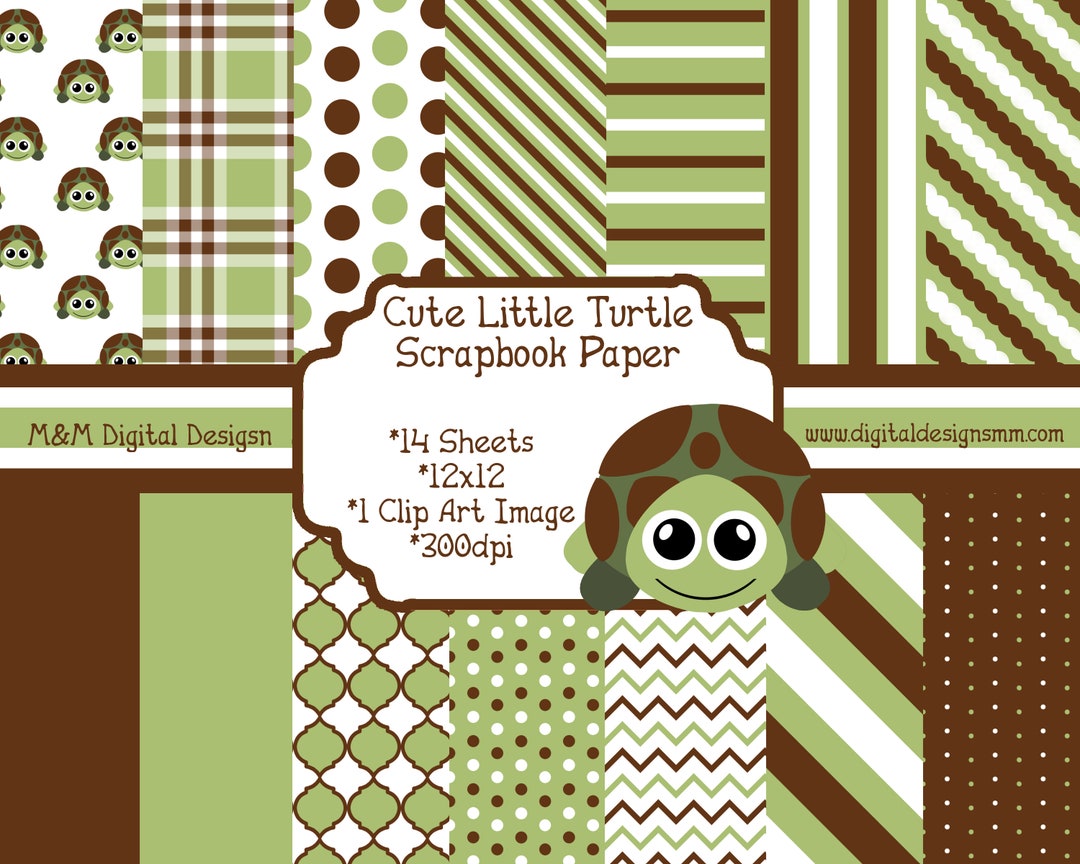 Cute Little Turtle Scrapbook Paper Kit. 12x12 Digital Paper & - Etsy