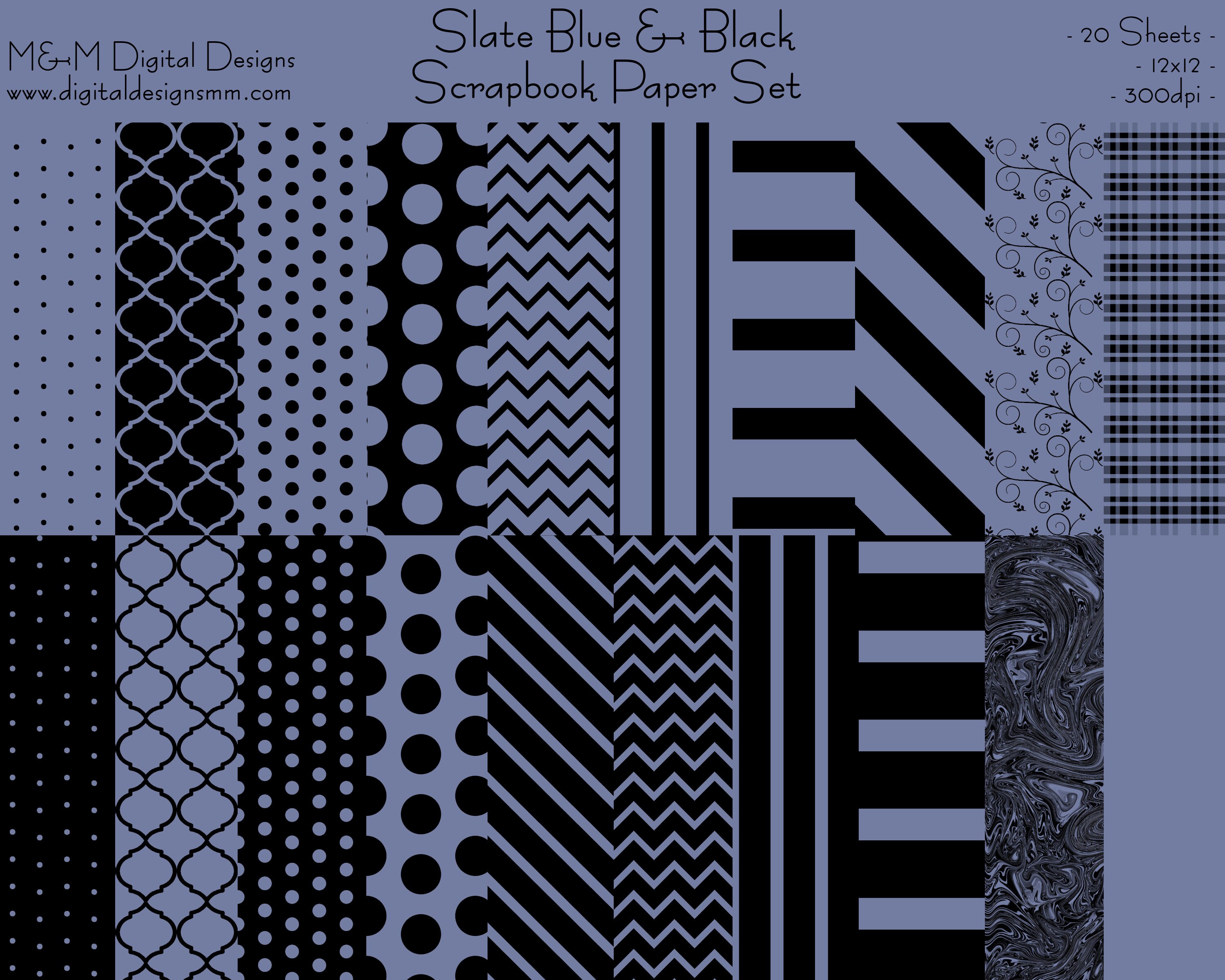 Slate Blue & Black Scrapbook Papers. 12x12 Digital Paper - Etsy UK