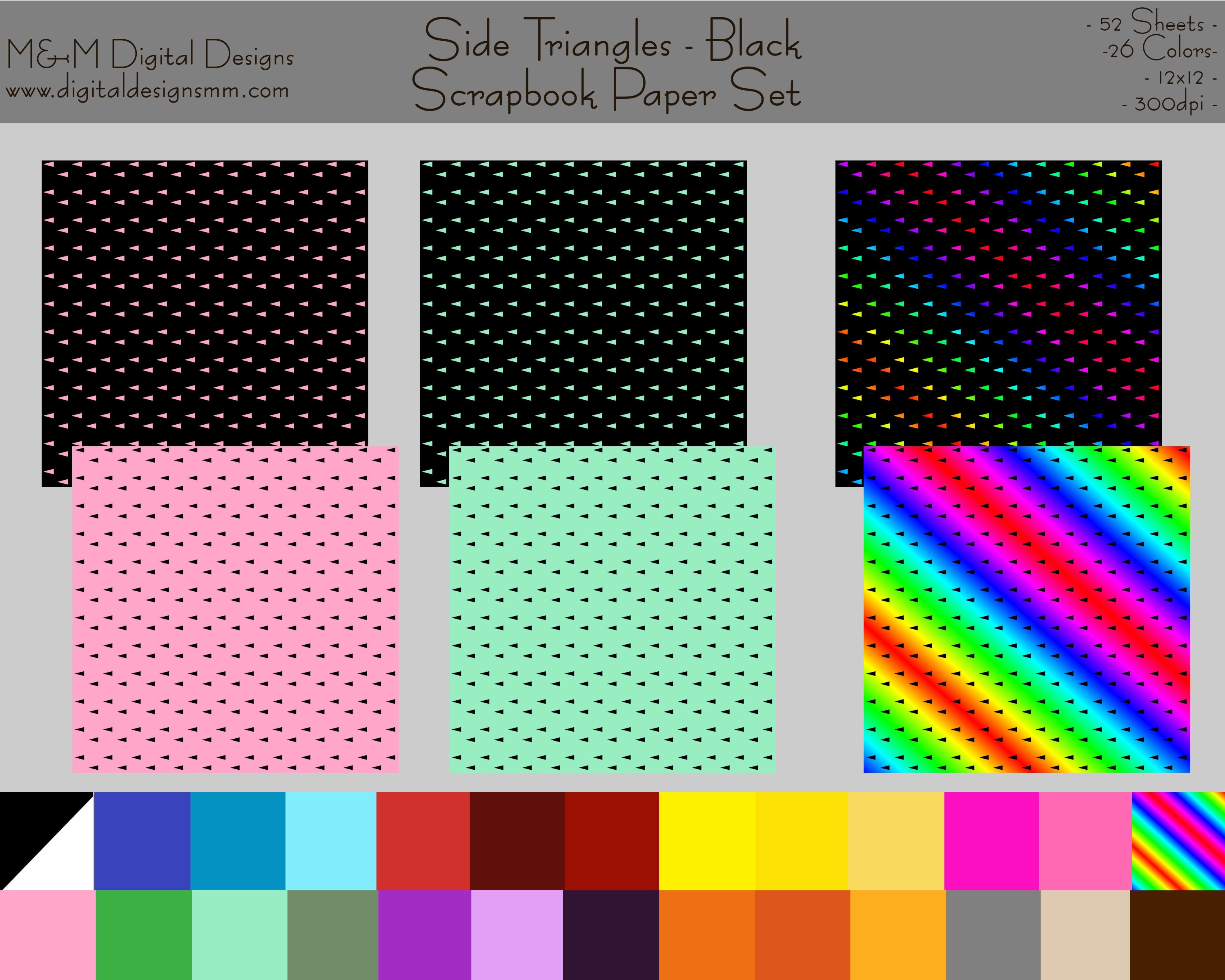 Triangles Black Scrapbook Paper Set. 12x12 Digital Paper - Etsy