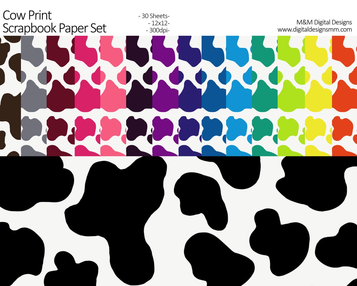 Cow Print Pattern Scrapbook Paper Set 12x12 Digital Paper - Etsy
