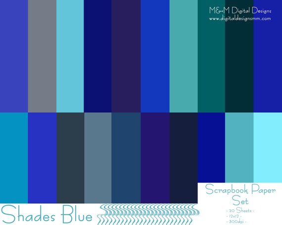 Shades of Blue Scrapbook Paper Set 12x12 Digital Paper | Etsy