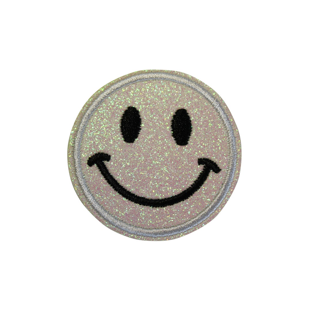 White Glitter Happy Face Embroidered Iron on Patch Smily Smile - Etsy