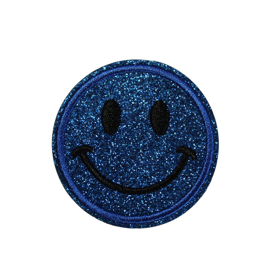 Blue Glitter Happy Face Embroidered Iron on Patch Smily Smile - Etsy