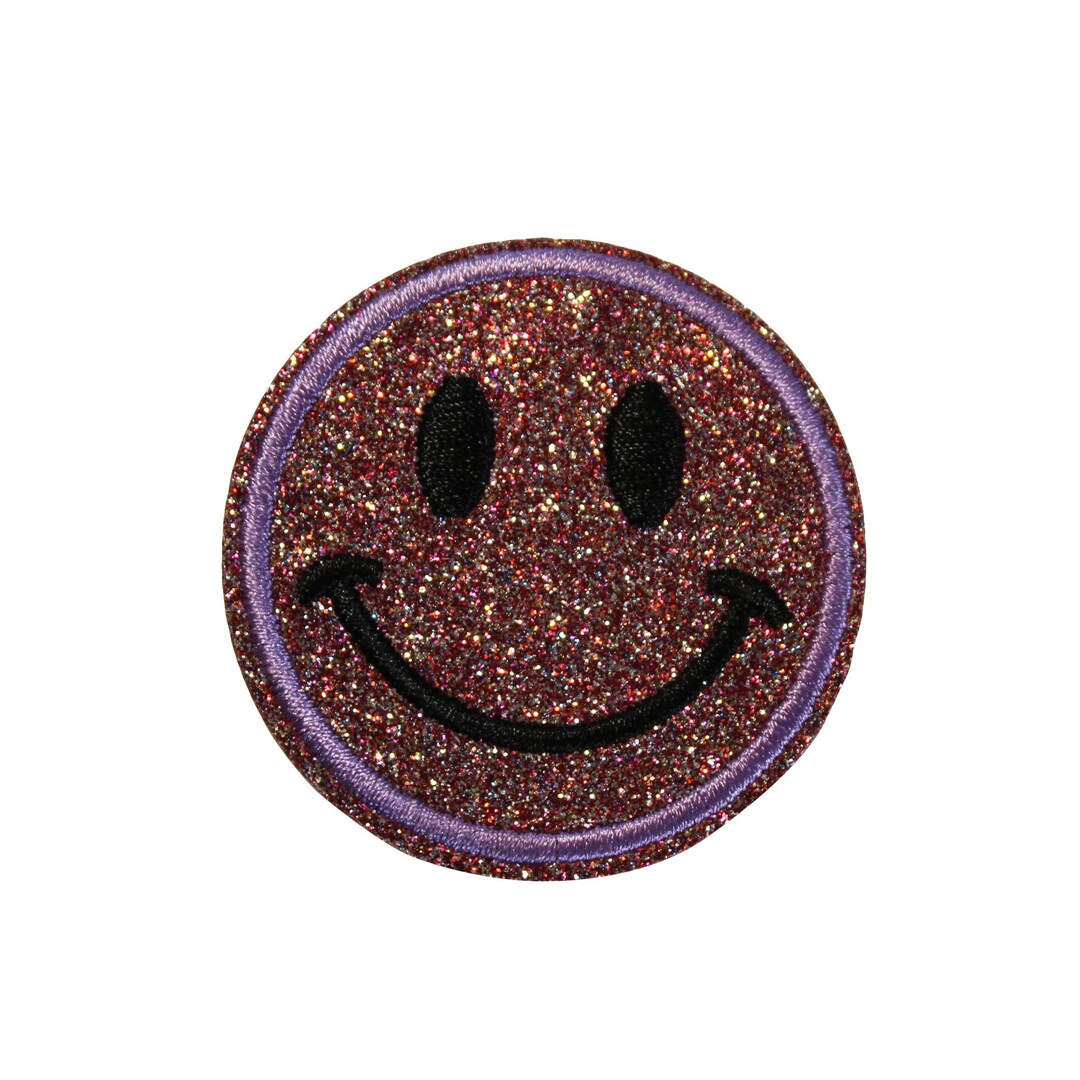 Pink Purple Glitter Happy Face Embroidered Iron on Patch Smily Smile - Etsy