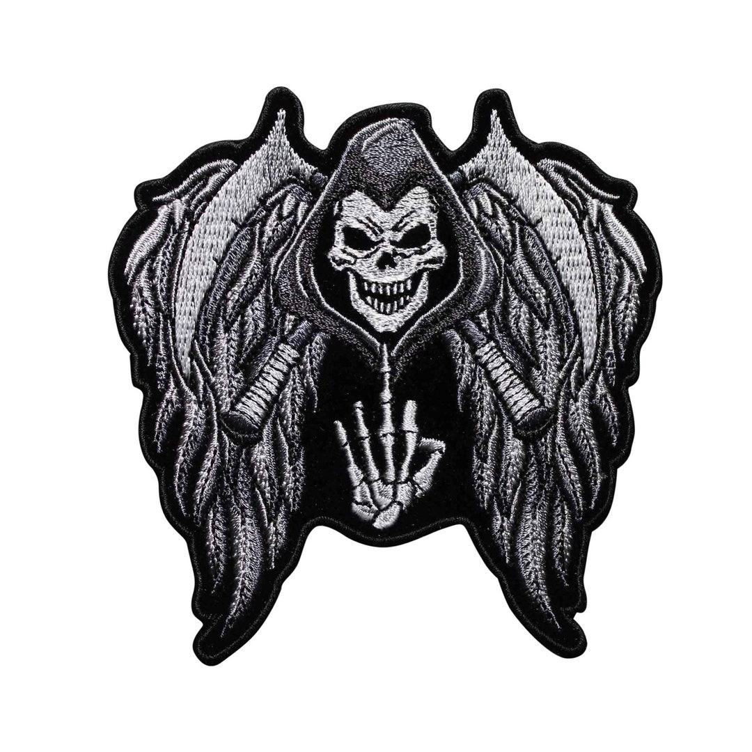 Grim Reaper Skull Wings Middle Finger Embroidered Iron on Patch ...