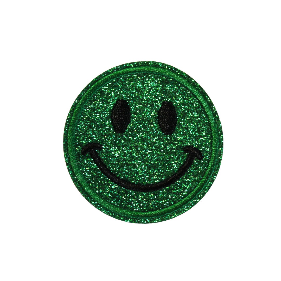 Green Glitter Happy Face Embroidered Iron on Patch Smily Smile - Etsy
