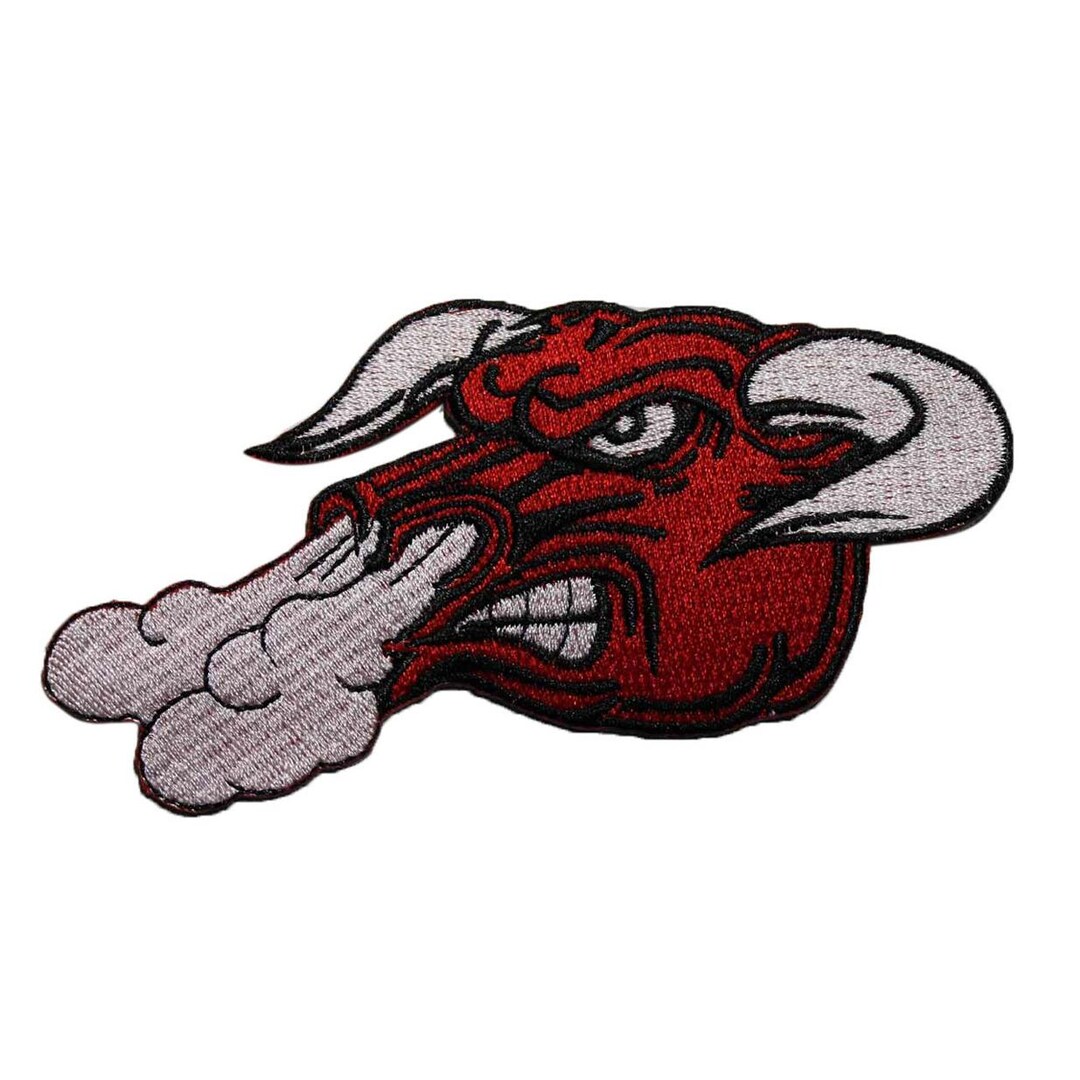 Snorting Bull Embroidered Iron on Patch - Cow Red Cowboy Rider Riding ...