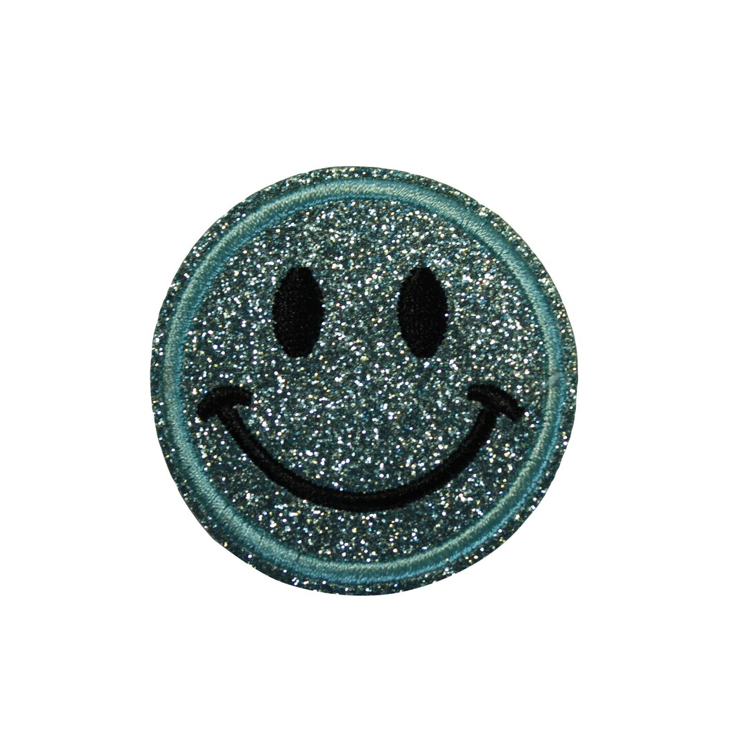 Light Blue Glitter Happy Face Embroidered Iron on Patch Smily Smile - Etsy