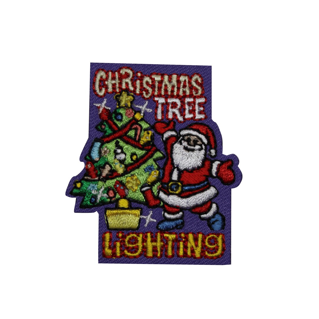 Christmas Tree Lighting Embroidered Iron on Patch Xmas Holiday Decorate ...